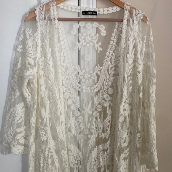 SHEIN | Sweaters | Floral Lace Cardigan Crochet Sheer Beach Bikini ...